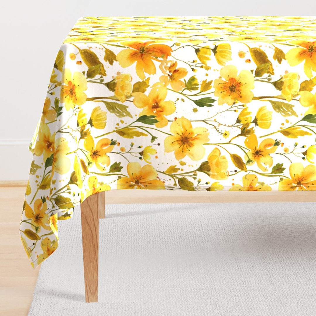 Watercolor Floral Tablecloth Watercolor Buttercups by Luli_print Yellow ...