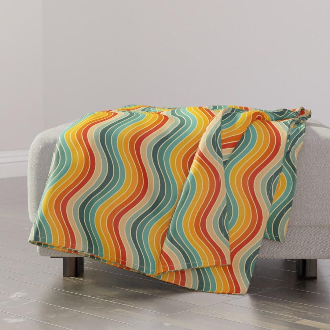 Retro Wavy Throw Blanket – 70s Abstract Rainbow, Plush Velvet - Etsy