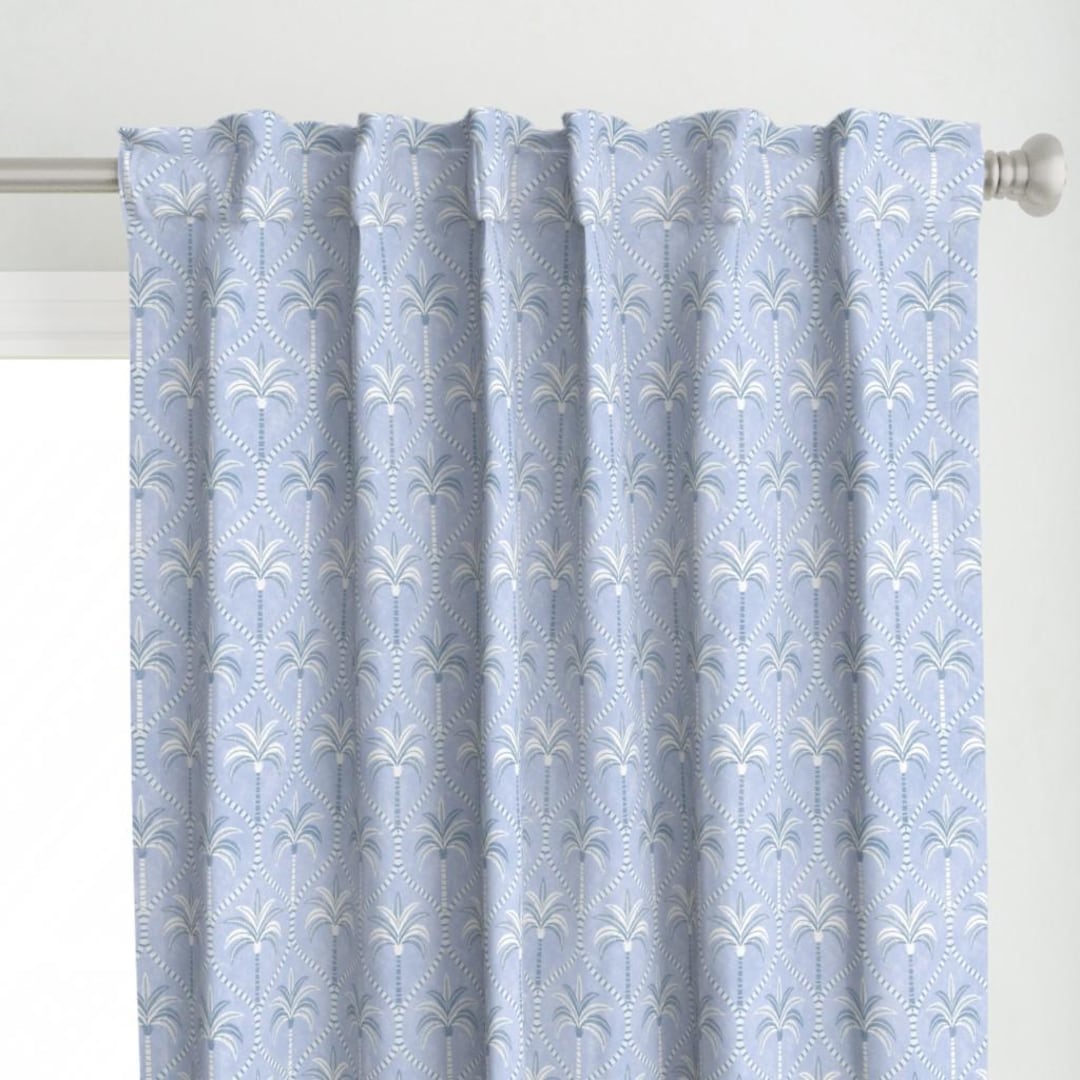 Tropical Curtain Panel - Periwinkle Blue Ogee Palm Trees Coastal Beach ...