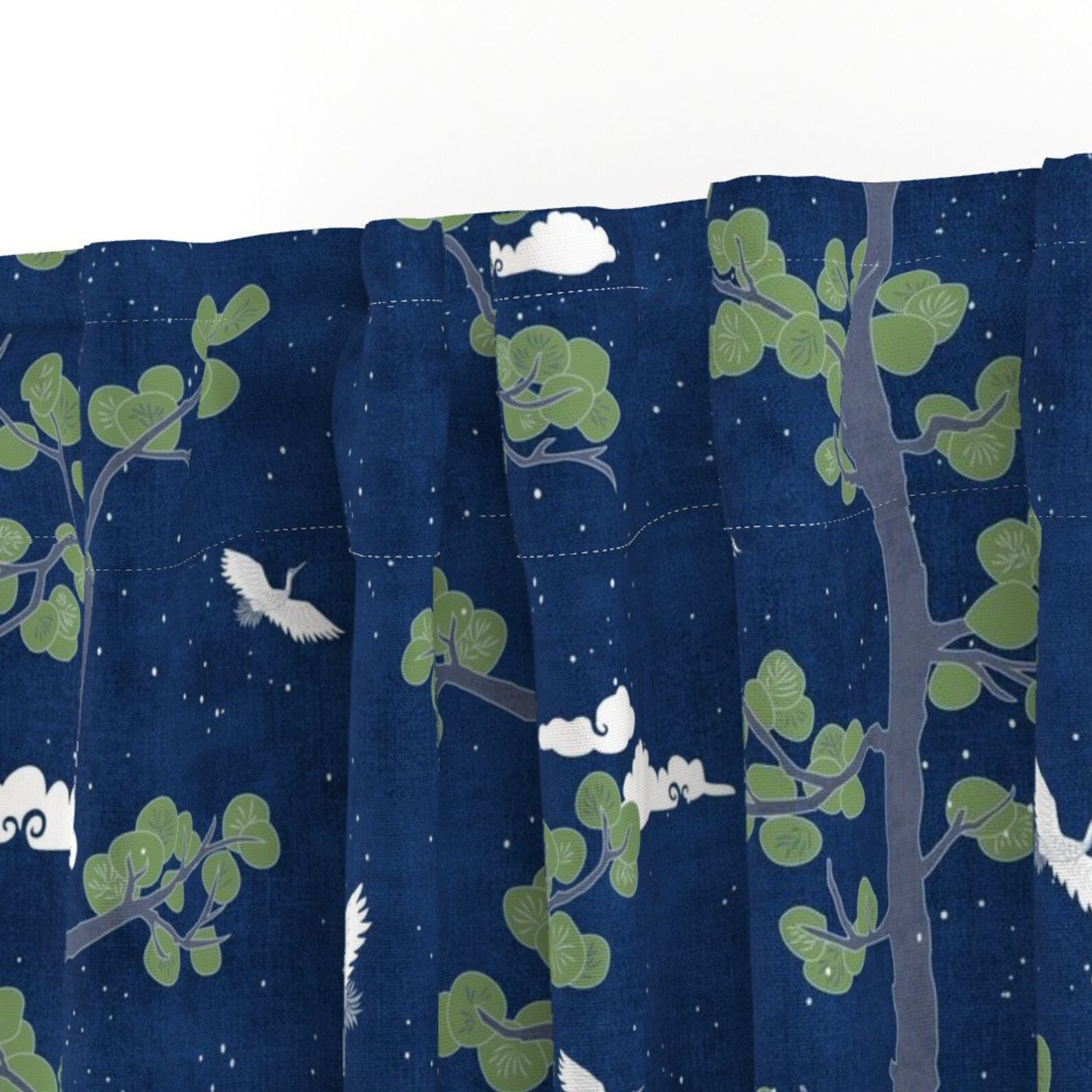 Japanese Crane Curtain Panel - Indigo Navy Blue Birds Trees Vines ...