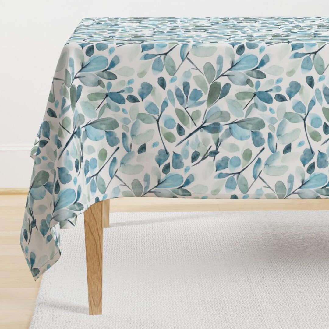 Watercolor Tablecloth Blue Watercolor Leaves by Sara_swanson_design ...