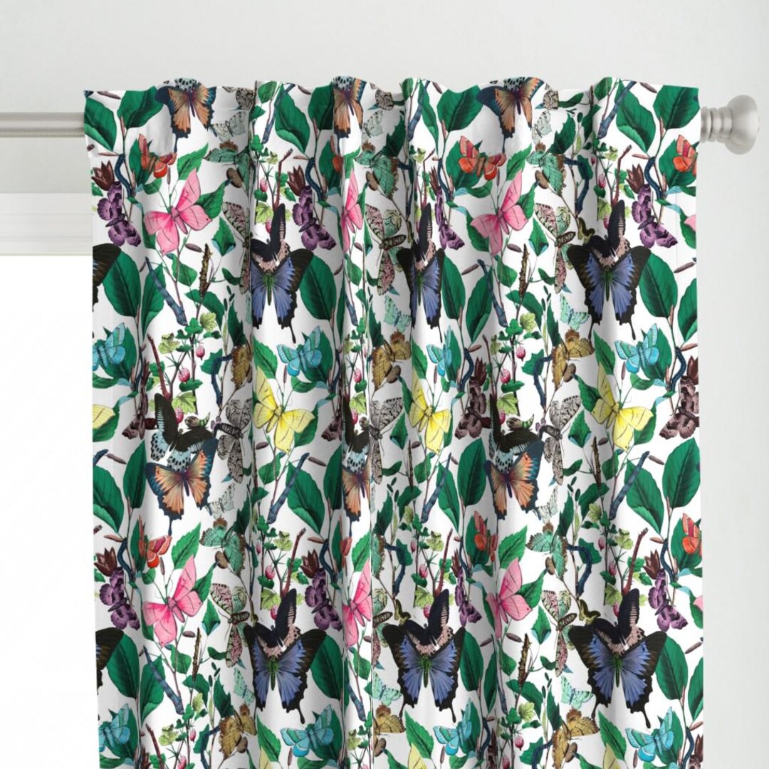 Butterfly Floral Curtain Panel: Green Victorian Bug Sanctuary - Etsy