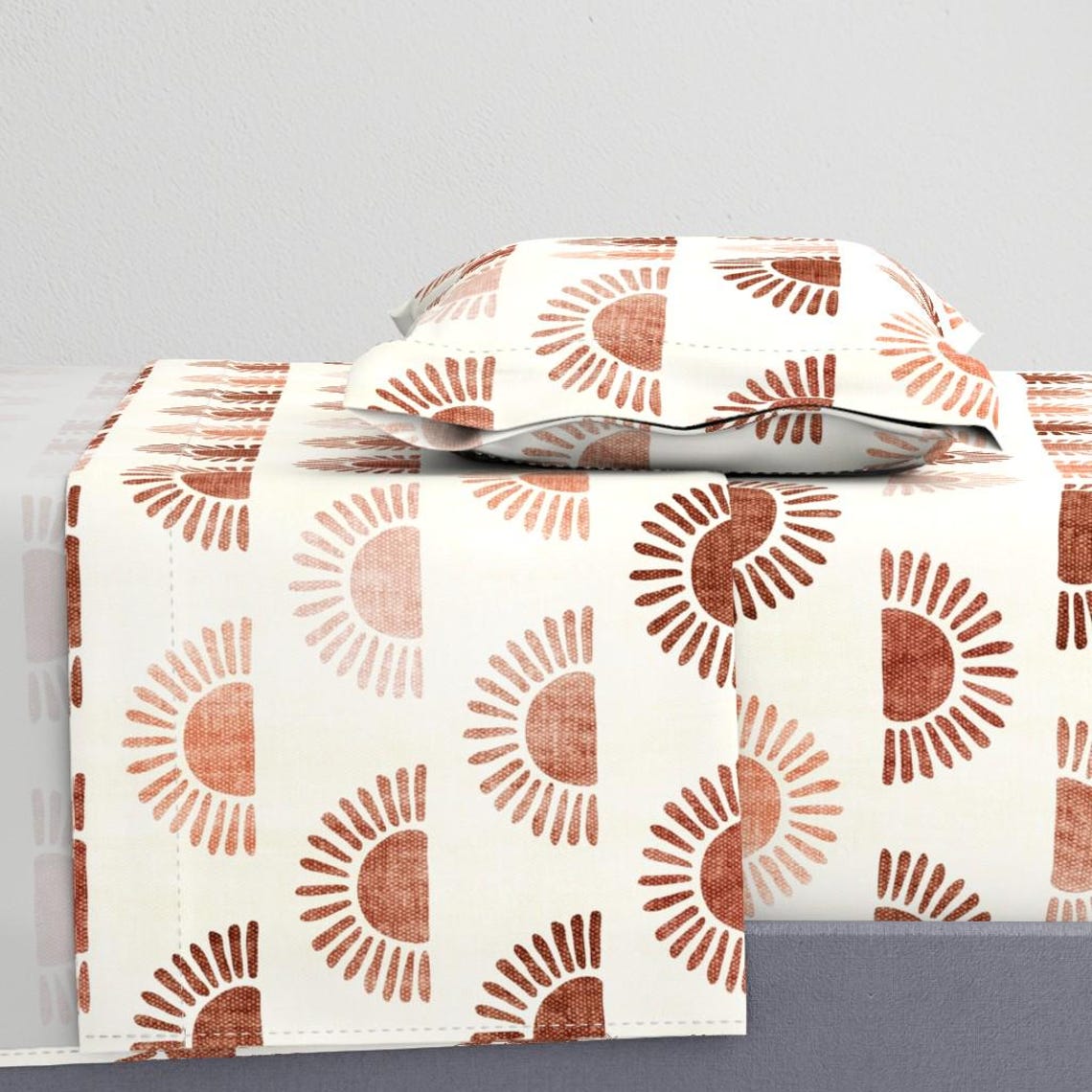 Terra Cotta Rust Sheets - Sunshine Block Print by Littlearrowdecor ...