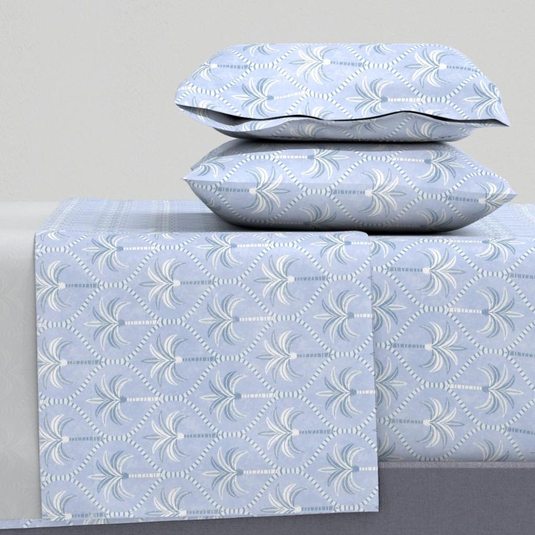 Tropical Sheets - Palm Trees Ogee by Housebythesea - Periwinkle Blue ...