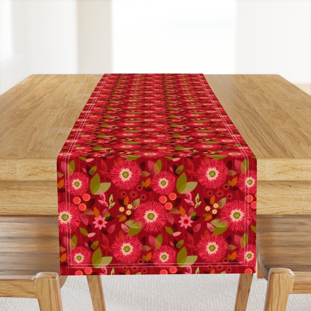 Flowers Table Runner Florescent Floral Holiday by Nancy_bradham Red ...