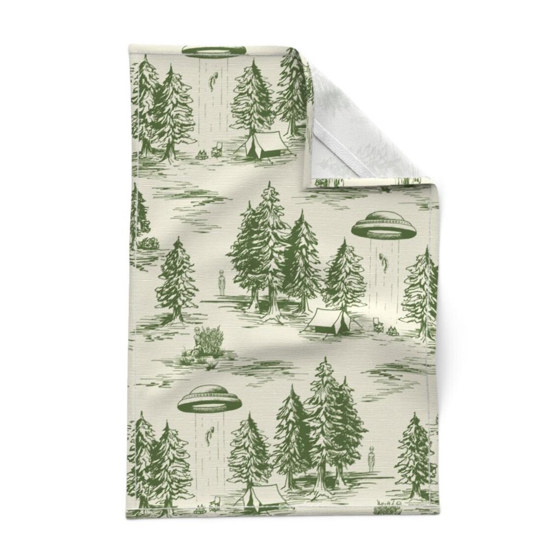 Alien Abduction Tea Towels Set of 2 - Toile De Jouy Ufo Outer Space ...
