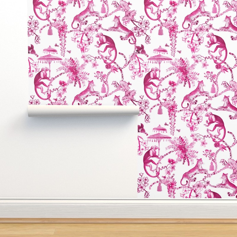 Pink Toile Wallpaper - Etsy