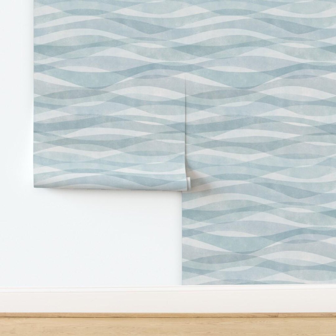 Abstract Waves Non-pasted Wallpaper Cloud Stripe Neutral Blue Gray ...