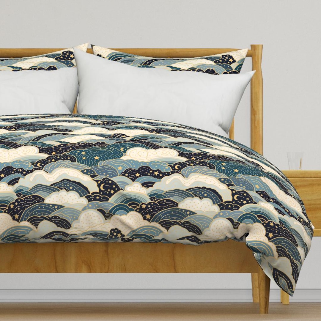Night Sky Bedding - Clouds and Stars by Misodart - Blue Yellow Sleepy ...