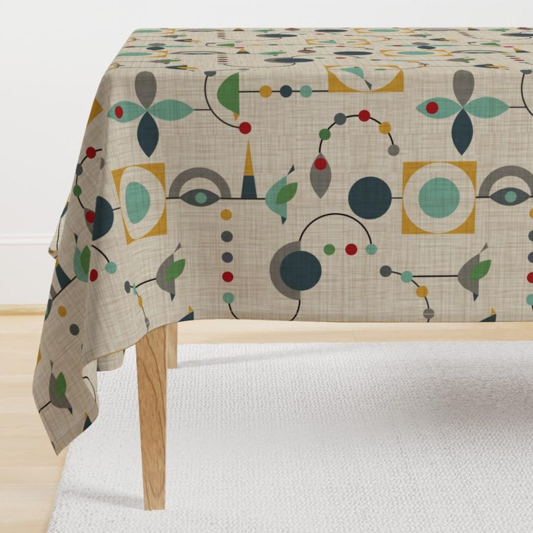Mid Century Modern Tablecloth - Birdland in Green by Virginiao - Retro ...