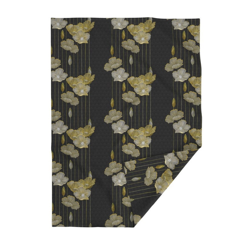 Art Deco Throw Blanket Big Golden Poppies by J9design - Etsy