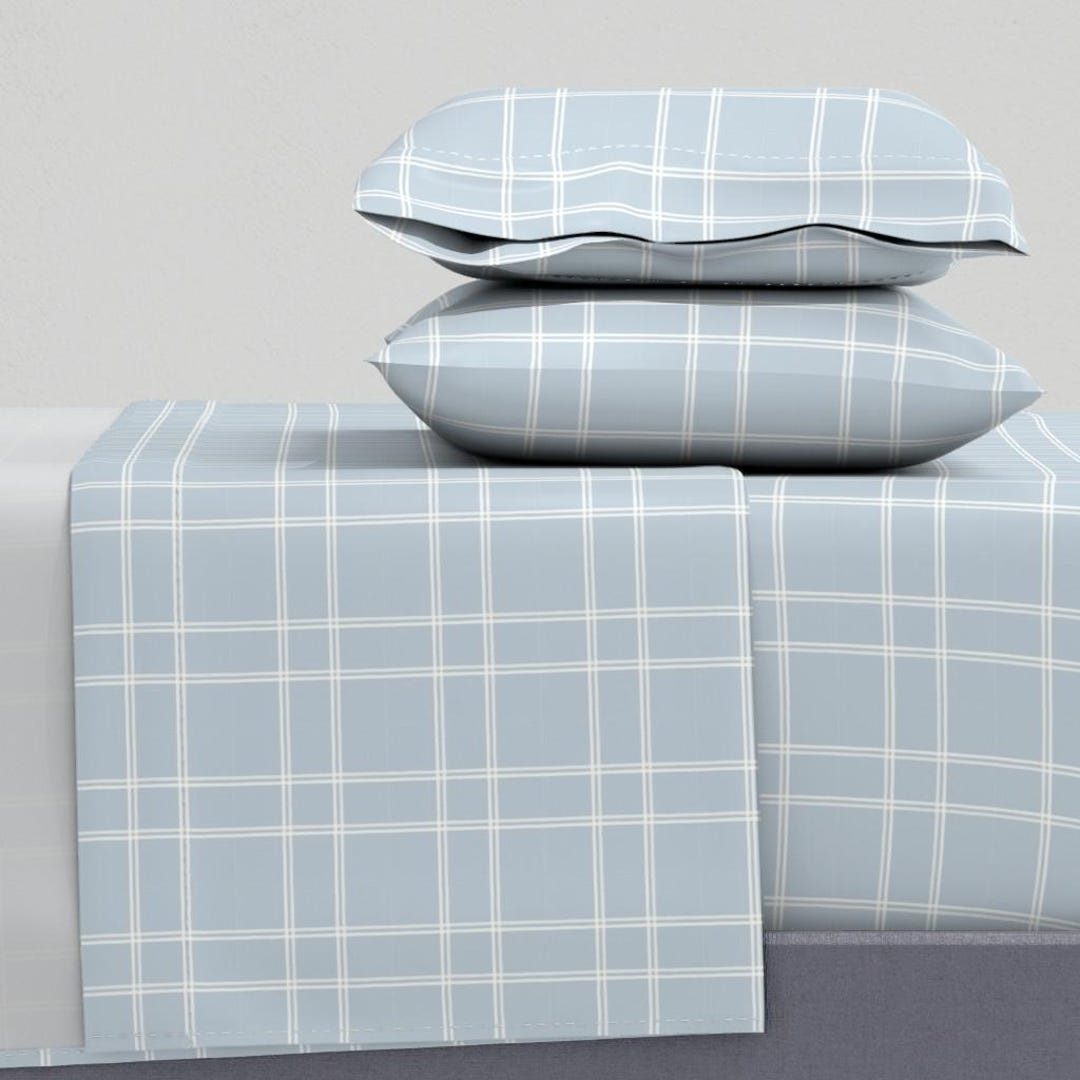 Soft Blue Plaid Sheets - Double Window Pane Plaid by Danika_herrick ...