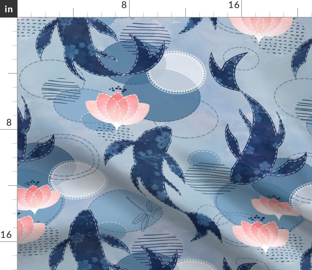 Koi Fish Curtain Panel Patchwork Koi Pond by Adenaj Pink - Etsy