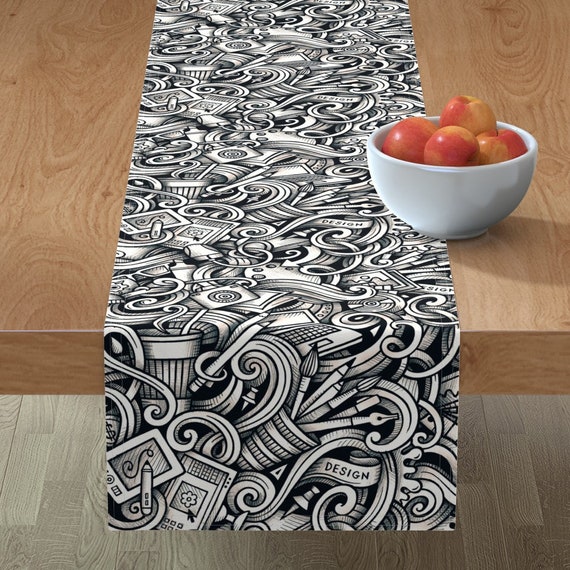 Artist Table Runner Design Graphic Doodle by Balabolka | Etsy