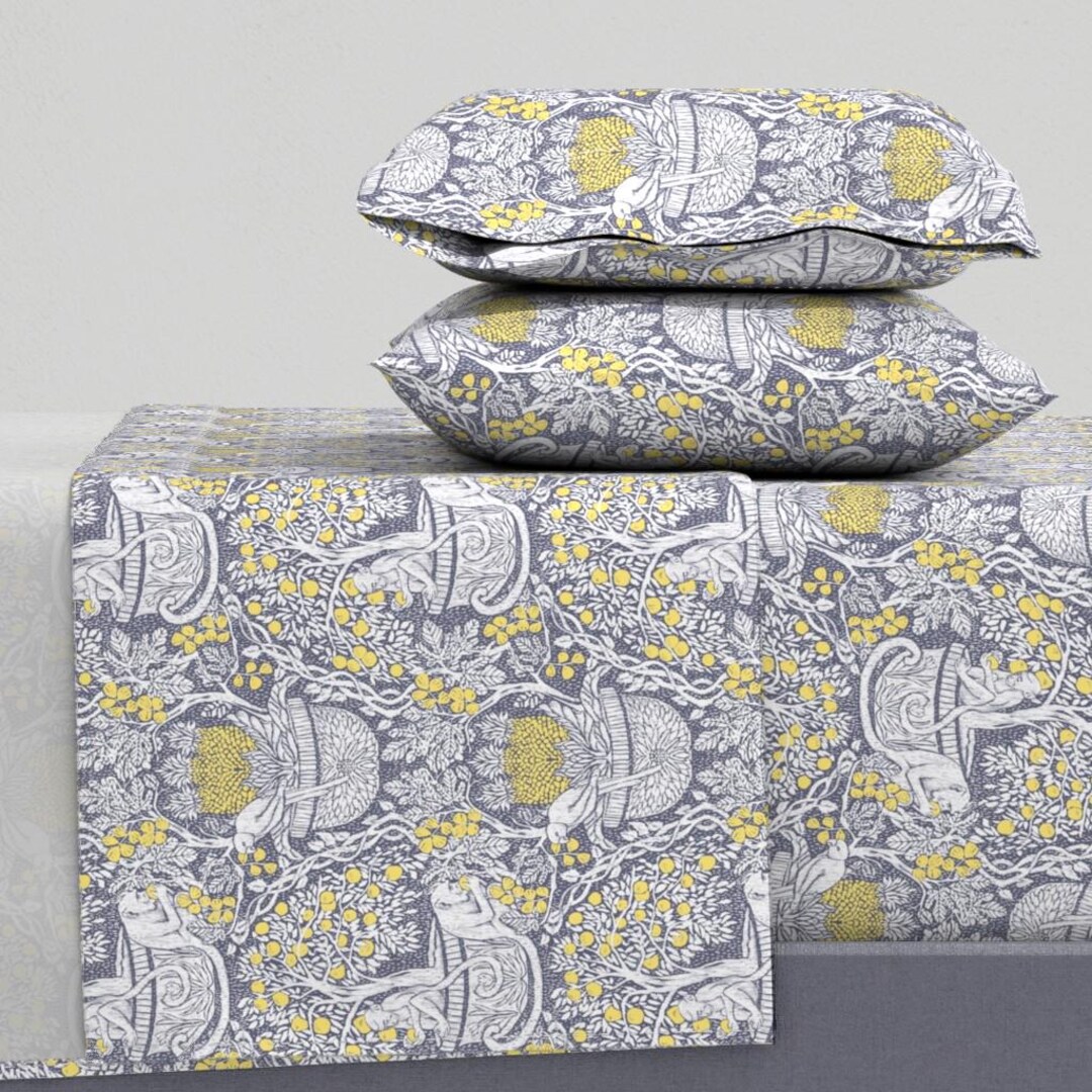 Exotic Damask Sheets Lemon Damask by Rocarrstudio Tropical Fruit Monkey ...