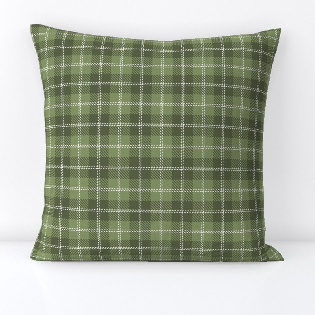 Christmas Plaid Throw Pillow - Green Check Holiday Tartan Decorative ...