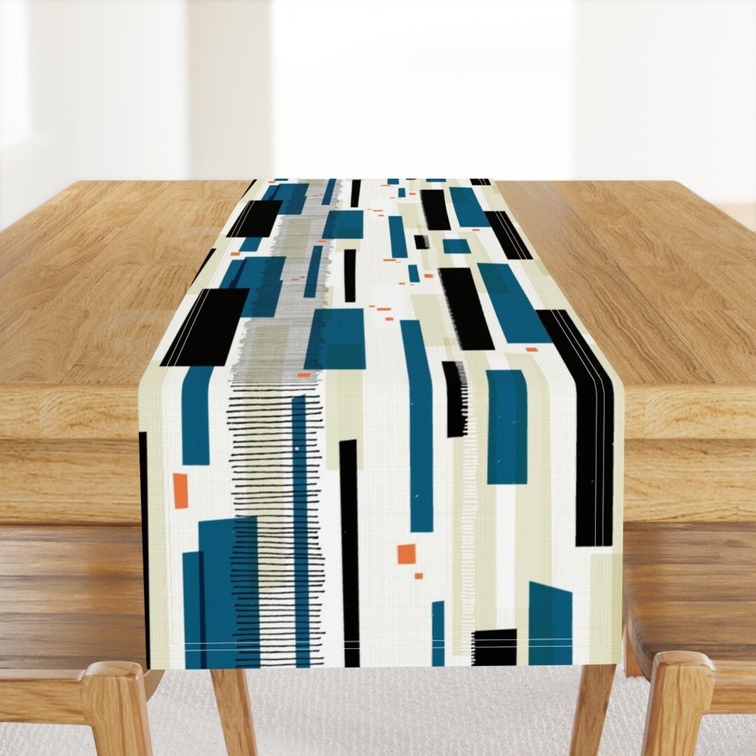 Mod Blue Stripe Table Runner - Waterfall Blue by Friztin - Mid Century ...