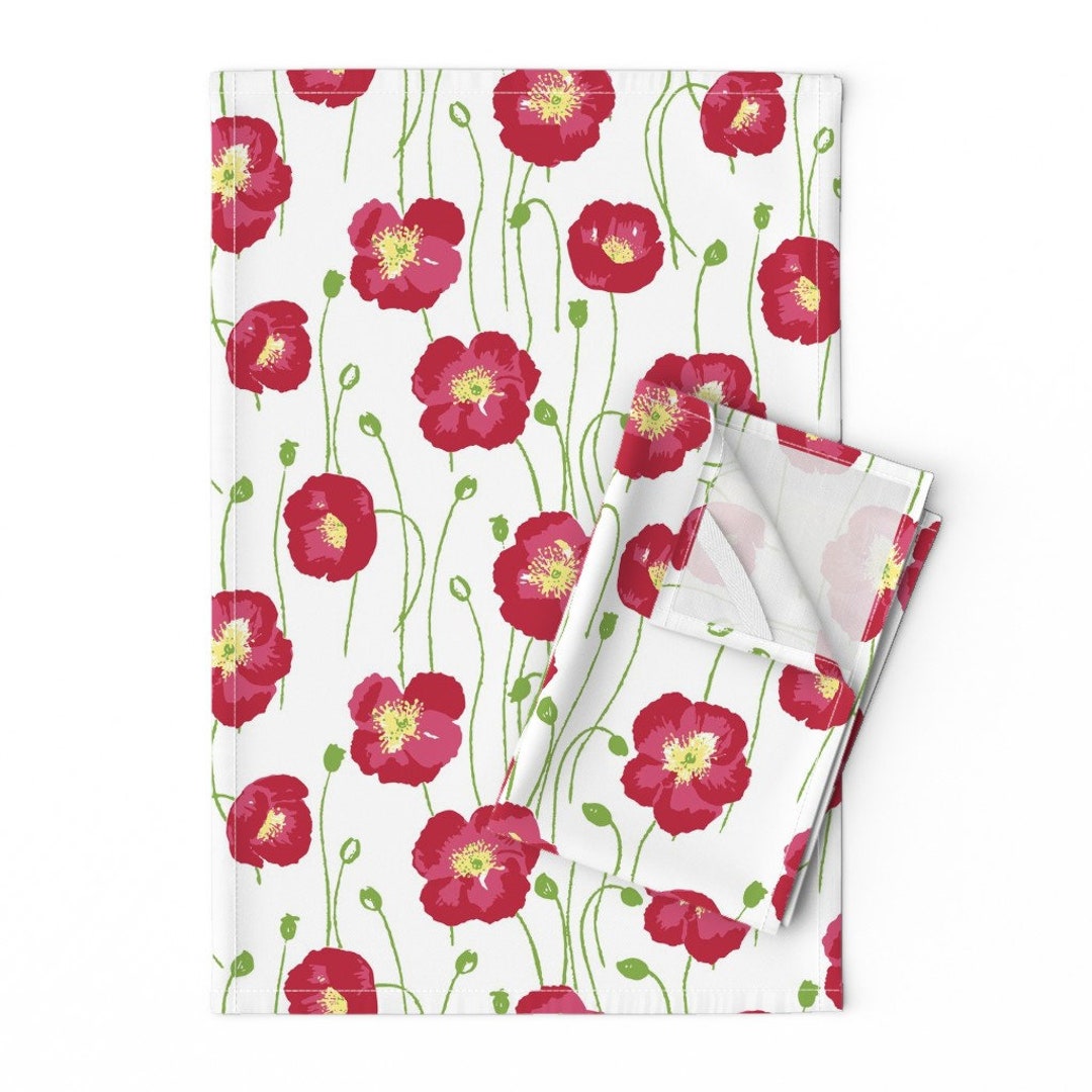 Small Red Poppies Tea Towels set of 2 Poppies by Jillbyers Red and ...