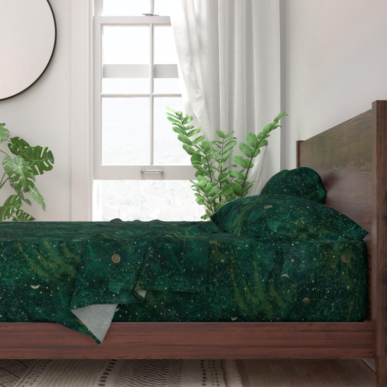 Celestial Sky Sheets - Dark Green Galaxy by Rebecca_reck_art - Emerald ...
