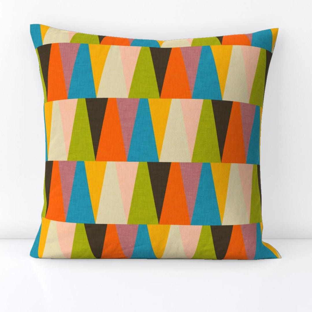 Retro Throw Pillow - Geometric Abstract Blocks Mod Decorative Square ...