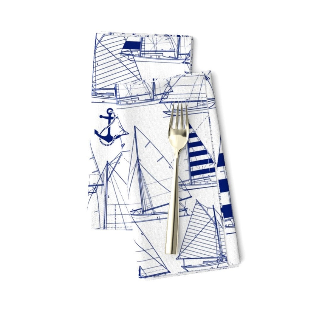 Blue Sailboats Dinner Napkins set of 2 Sailboats Navy on - Etsy