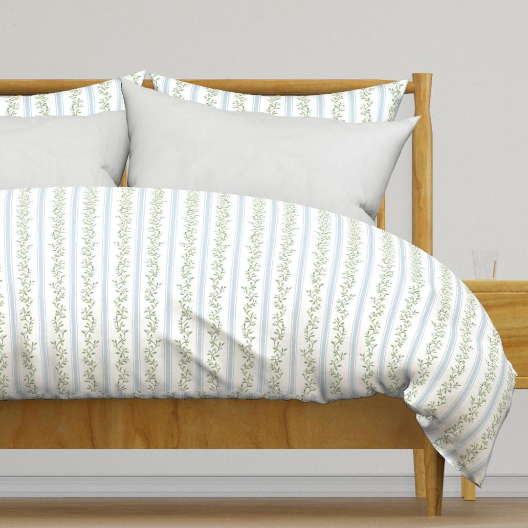 Sage Green Stripe Bedding - Libby Stripe by Danika_herrick - Regency Cottagecore Soft Blue ...