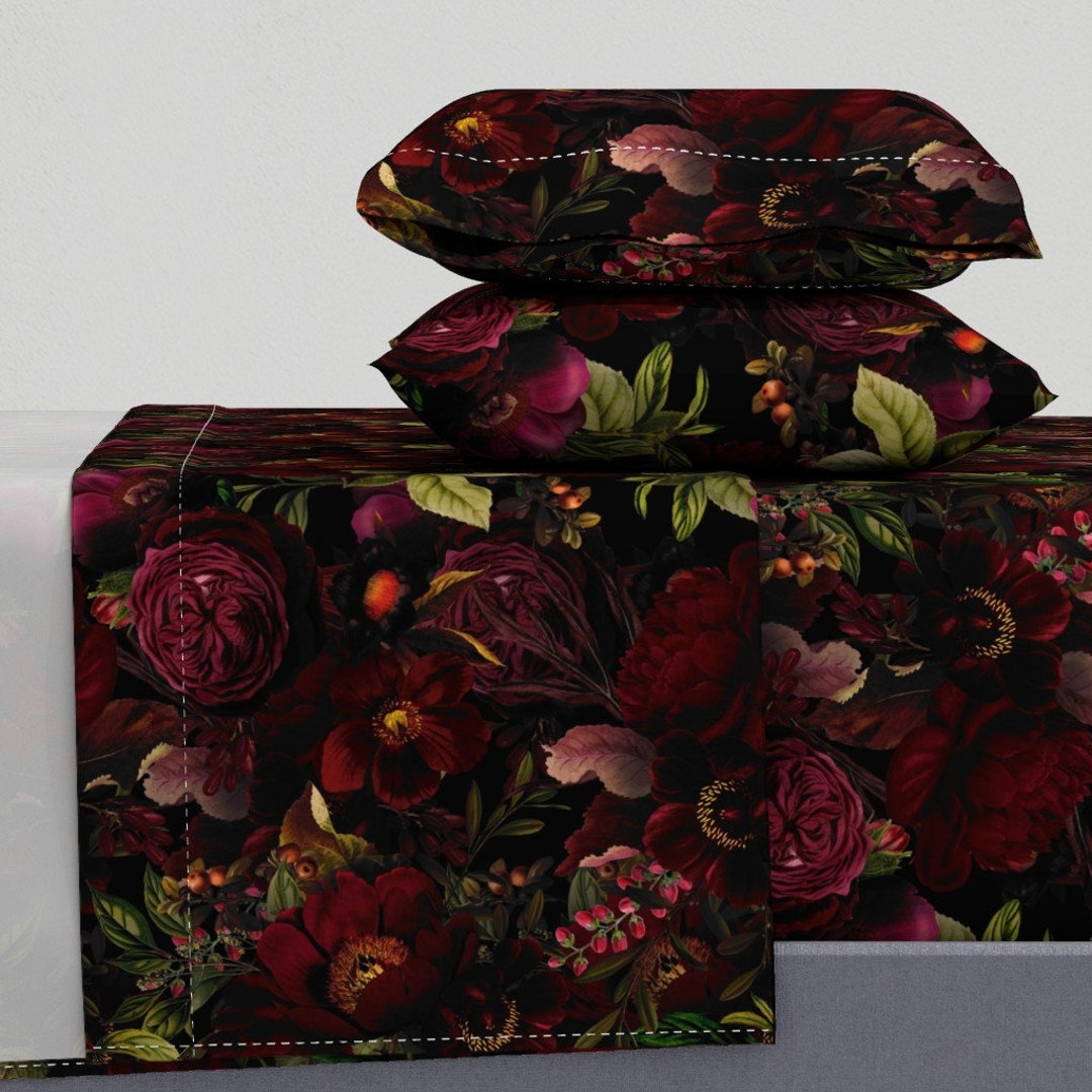 Vintage Botanical Sheets Moody Florals by Utart Dark Chintz Gothic ...