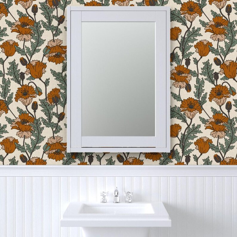 Boho Botanical Non-pasted Wallpaper Rust Flower Floral Nature - Joon ...