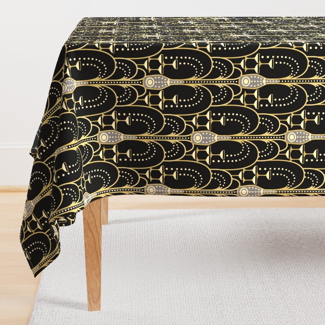 1920s Art Deco Tablecloth Champagne Fountain by Hannahshields Black and ...