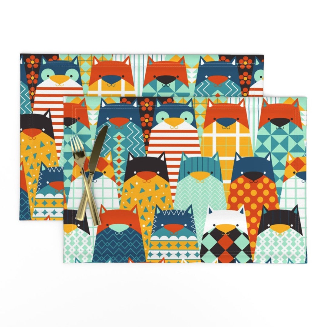 Vintage Inspired Placemats set of 2 Geometric Cats by - Etsy
