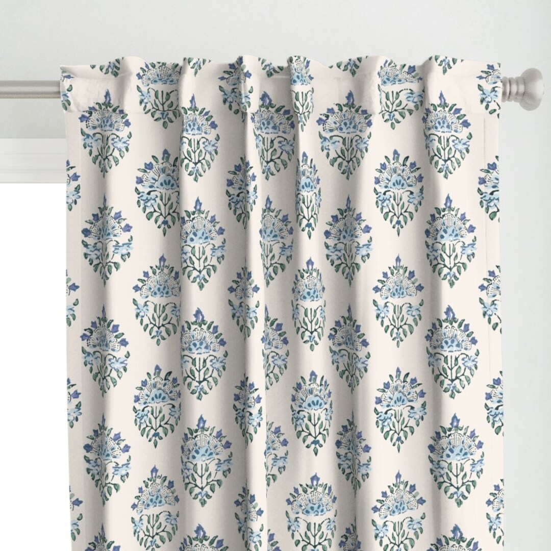 Periwinkle Curtain Panel - Handblock Medallion by Whitneyenglish ...