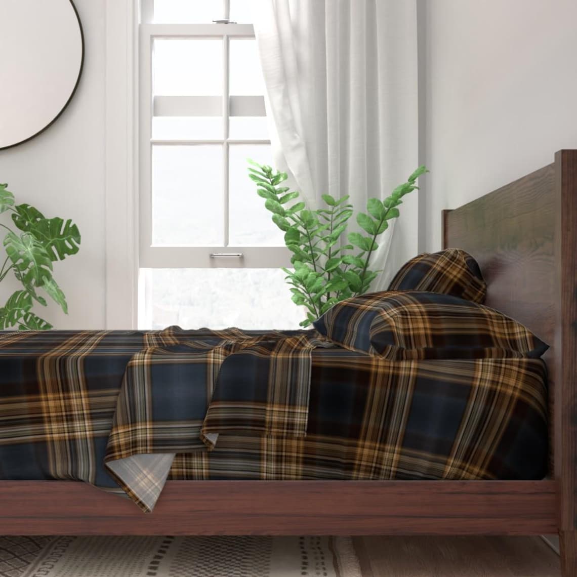 Blue Brown Tartan Sheets - Fine Line Plaid by Northern_whimsy ...