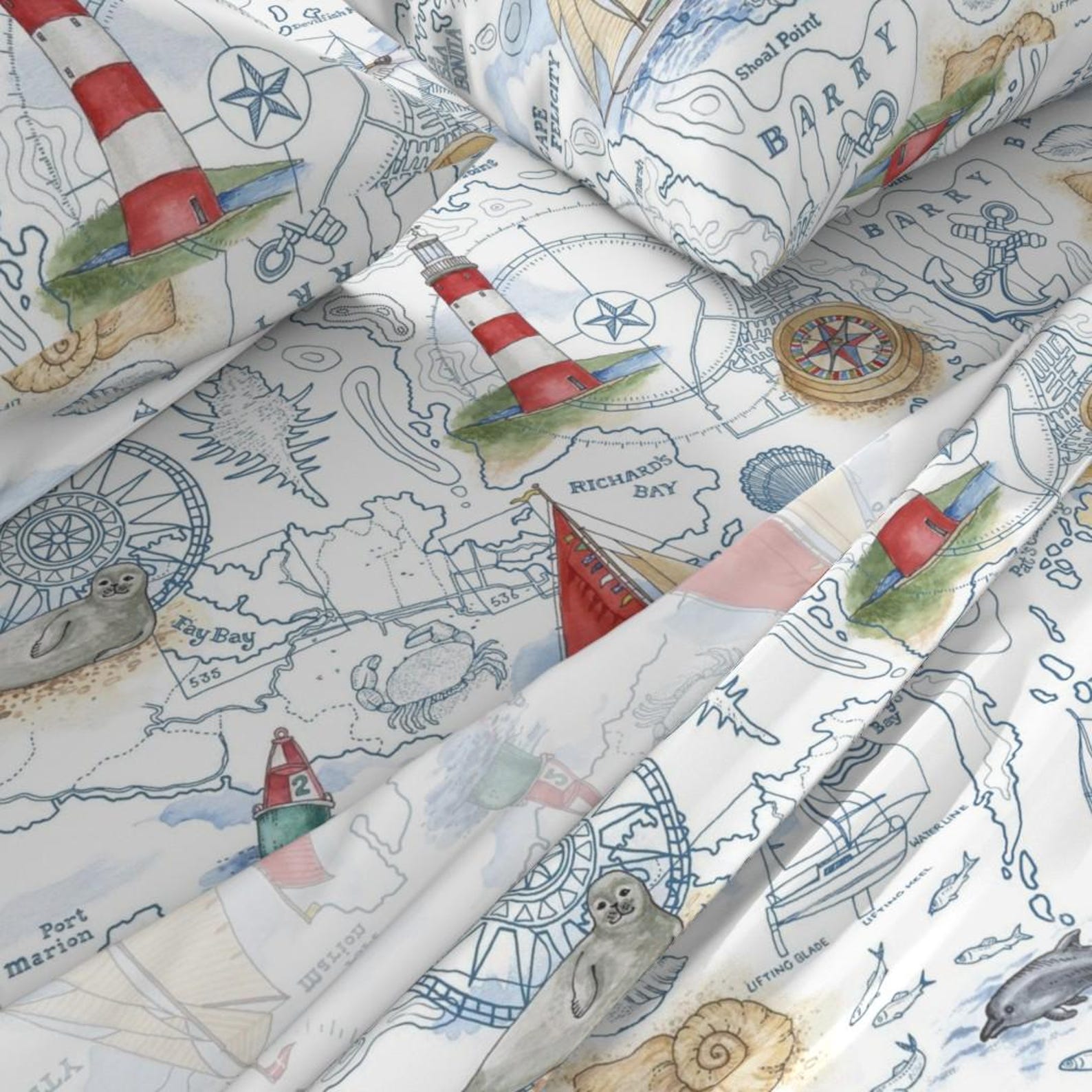 Nautical Sheets - Sail Away Map by Felicity_jane_design - Hand Drawn ...