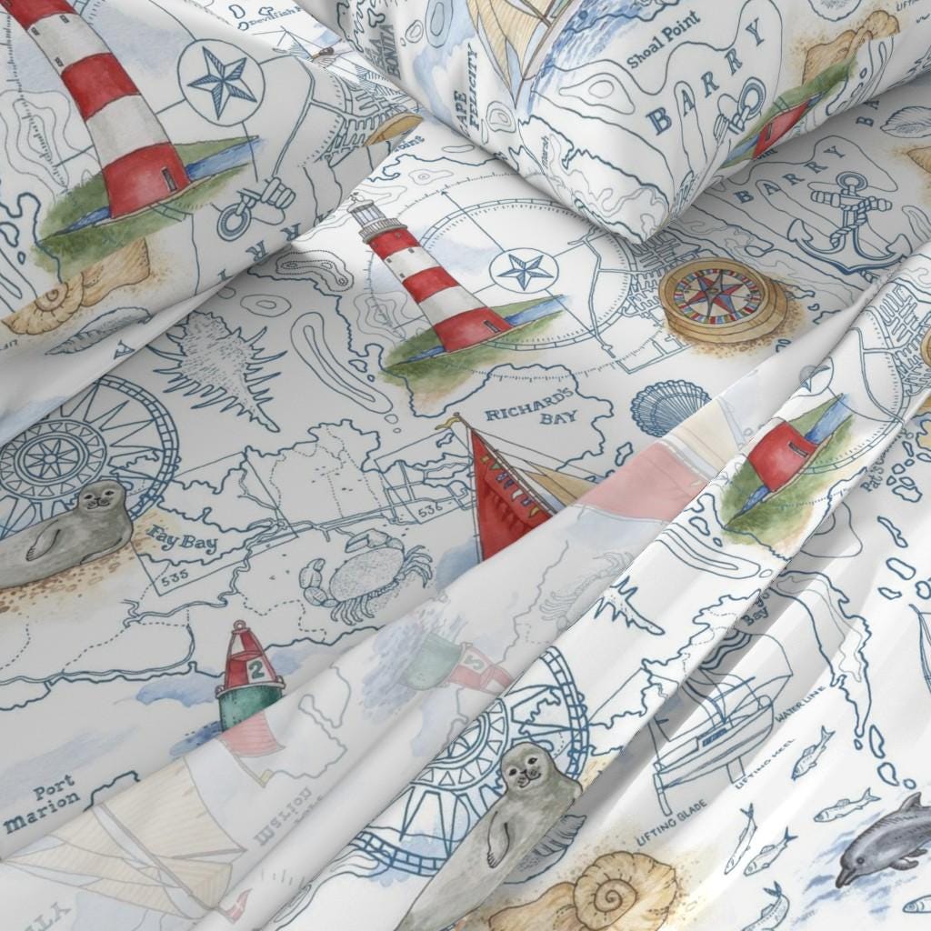 Nautical Sheets - Sail Away Map by Felicity_jane_design - Hand Drawn ...