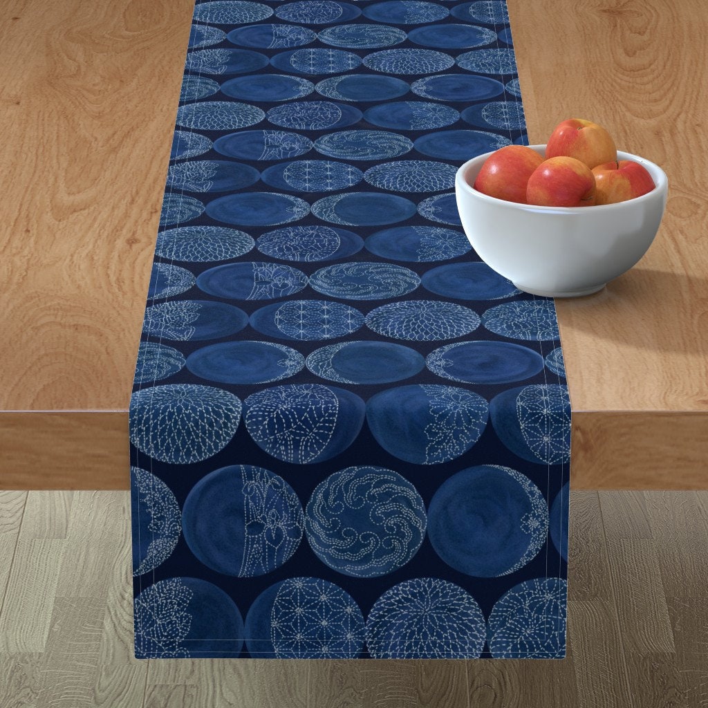 Japanese Inspired Table Runner Sashiko Moon Phases by - Etsy