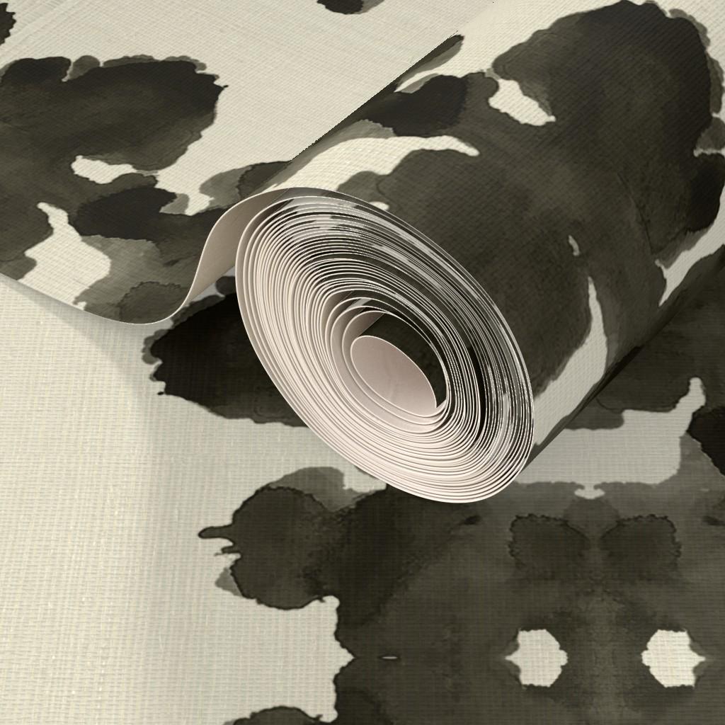 Black Ink Blot Textured Grasscloth Wallpaper - Abstract Paint Blob Ink ...