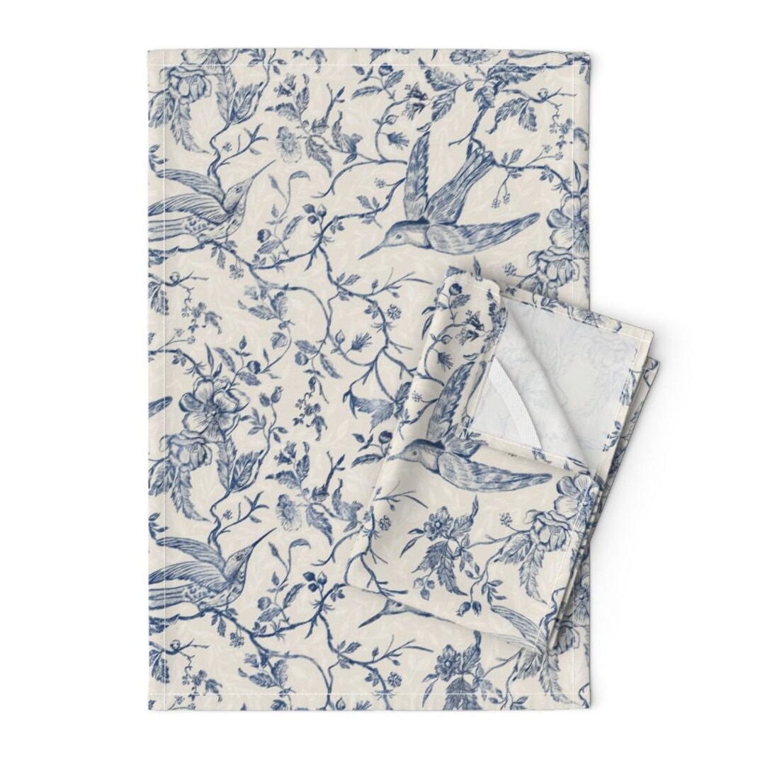 Blue Floral Toile Tea Towels Set of 2 - Toile Chinoiserie Rococo French ...