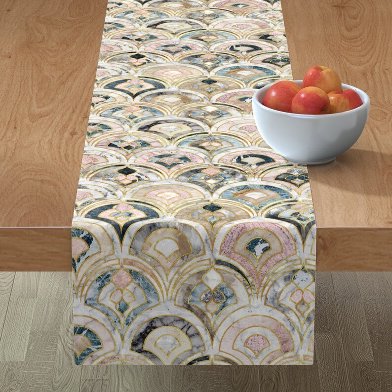 Art Deco Table Runner Marble Art Deco Soft Pastels by - Etsy