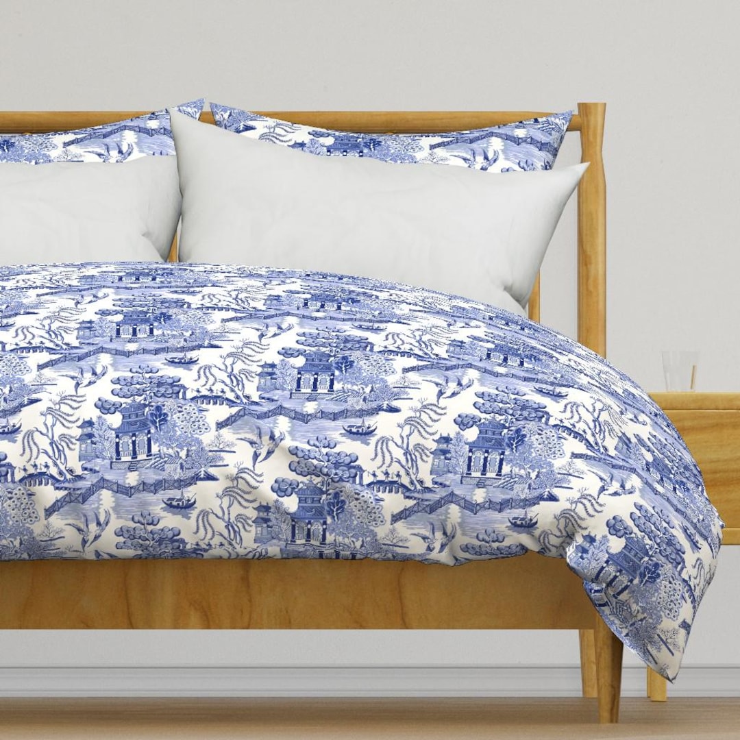 Pagoda Chinoiserie Bedding - Blue Willow by Whitneyenglish - Blue Toile ...