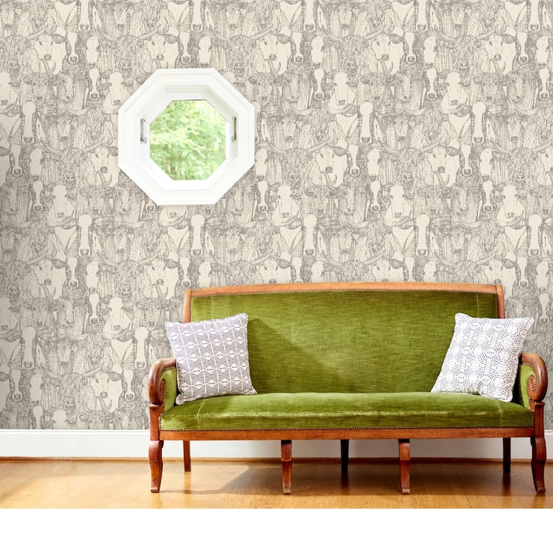 Neutral Cow Non-pasted Wallpaper Cattle Farming Rustic Farmhouse Dairy ...