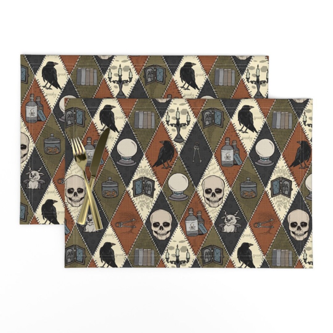 Skull Placemats set of 2 Retro Gothic Halloween Patchwork by Kim ...