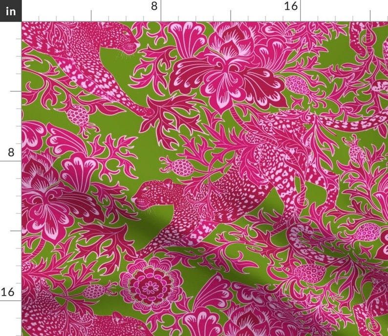 Chinoiserie Curtain Panel - Maximalist Chintz Cheetah Jungle Hot Pink ...