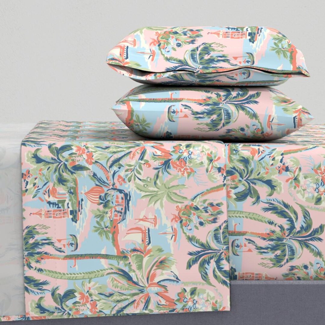 Grandmillennial Sheets - Tropic Toile Pink by Whitneyenglish ...
