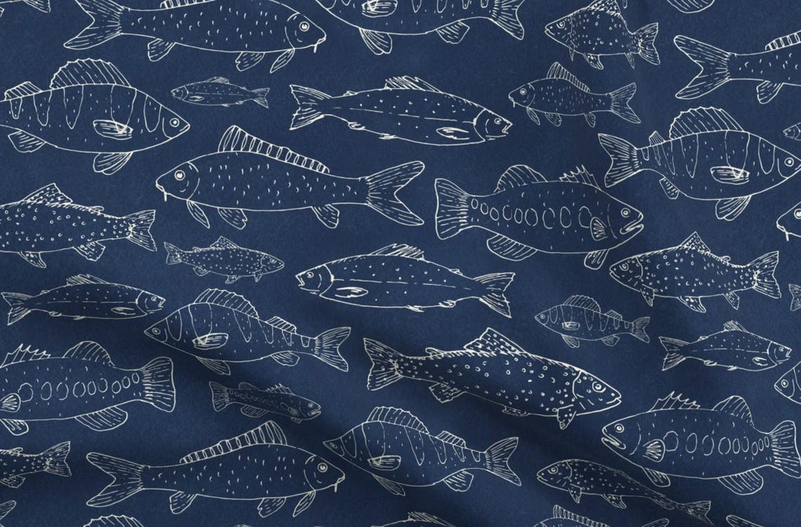 Fish Sheets - Freshwater Fish by Arthousewife - Navy Lake Fishing Carp ...