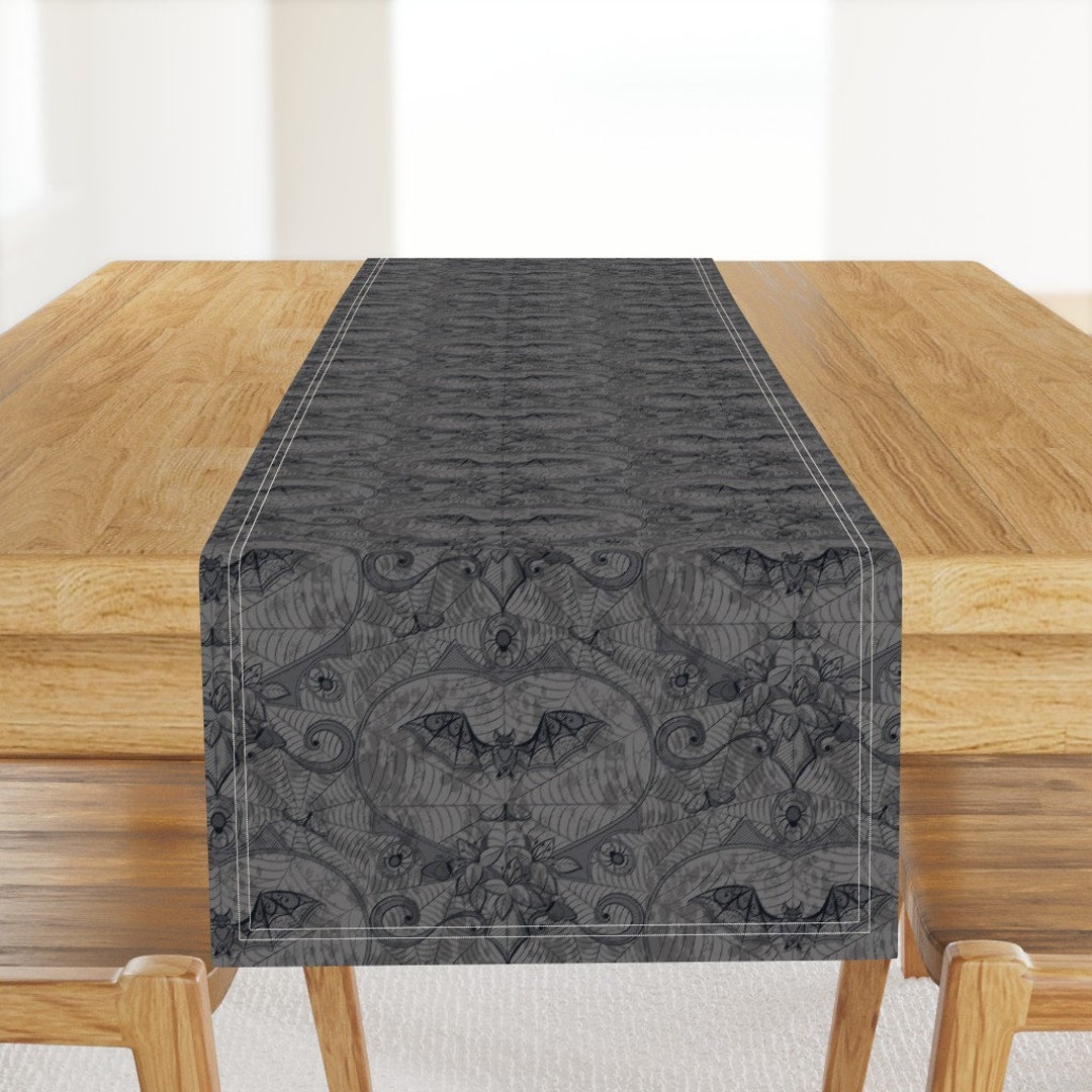 Goth Table Runner - Lace Grey Gothic Bats Halloween Witches Spiderweb ...