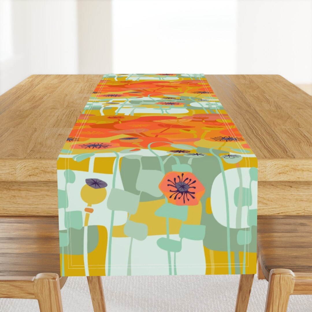 Midcentury Floral Table Runner - Poppies Orange by Wren_leyland ...