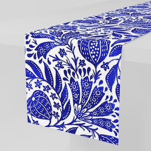 Cobalt Blue Table Runner Fig Garden Blues by De_koro - Etsy