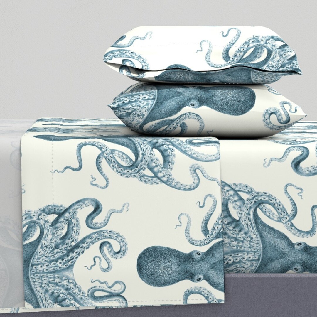 Vintage Nautical Sheets Octopus Oasis in Sea by Willowlanetextiles ...