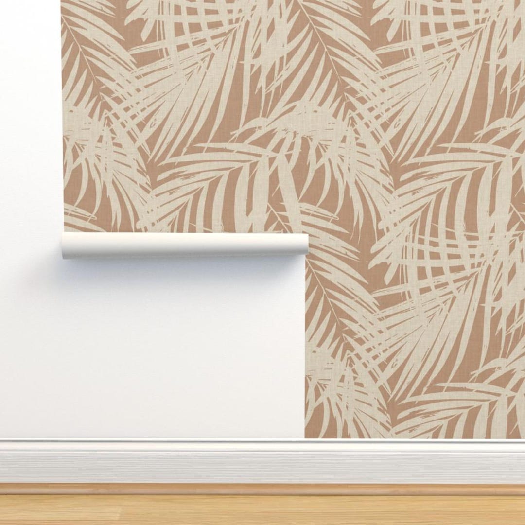 Tan Palm Fronds Non-pasted Wallpaper Earthy Tropical Neutral Botanical ...