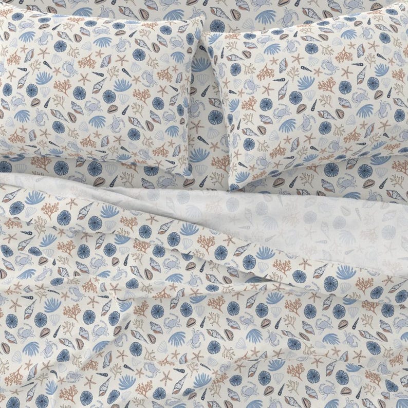 Coastal Seashell Sheets - Rock Pool by Hufton_studio - Soft Blue Cream ...
